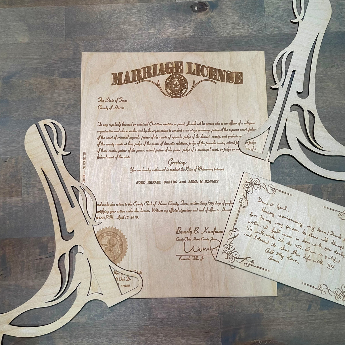 Wood Engraved Marriage License | Rose84.com